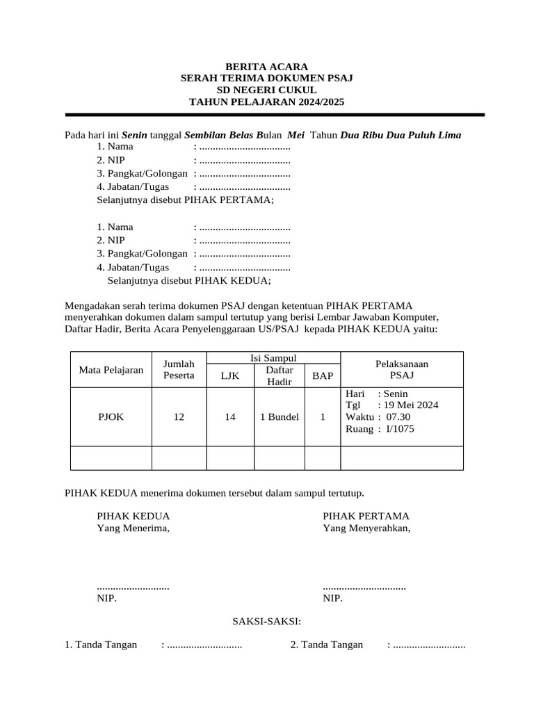 BERITA ACARA Serah Terima Dokumen | PDF