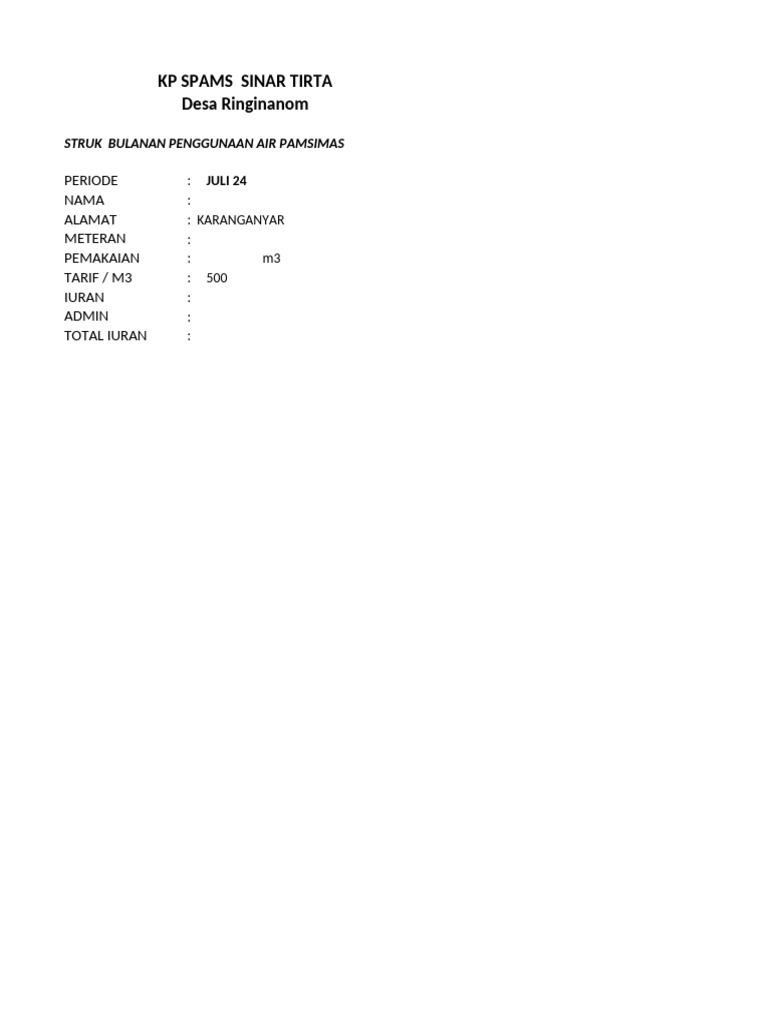 Contoh Struk Pamsimas | PDF