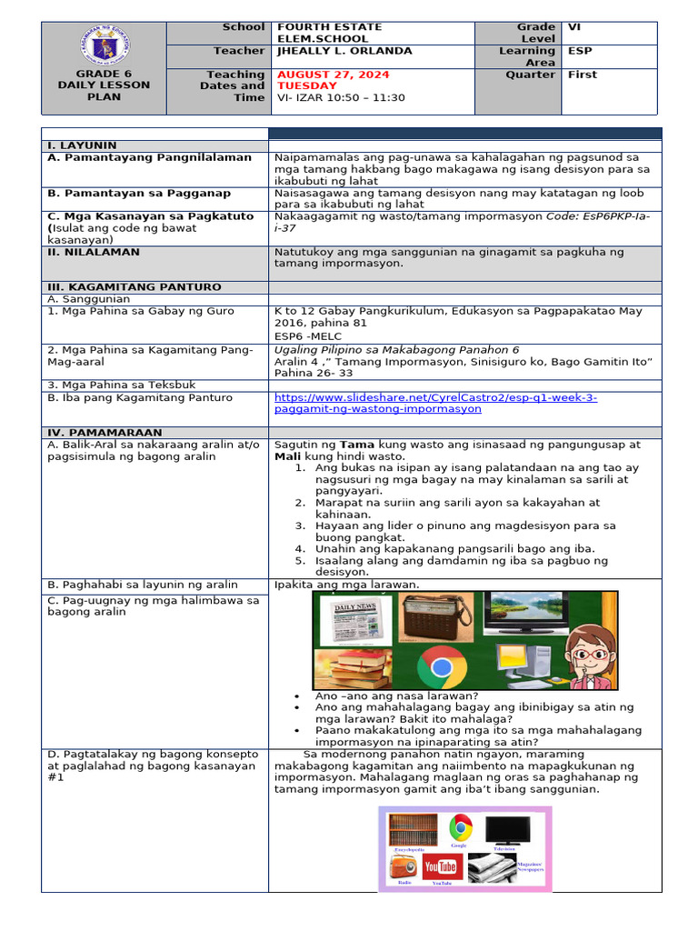 Q1melc Esp DLP Week 3 Day 1 | PDF