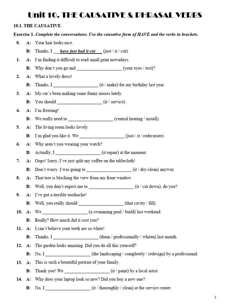 (HW) Unit 10. Causative Verb Patterns & Phrasal Verbs | PDF | Linguistics | Syntax