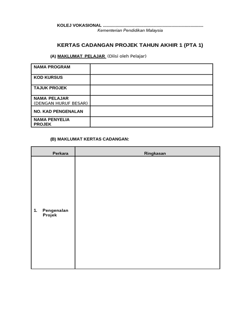 Kertas Cadangan PTA1 | PDF