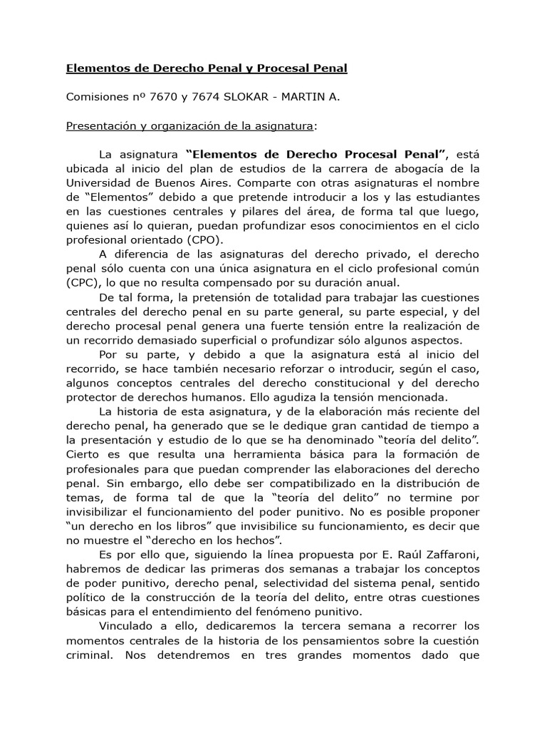 Elementos de Derecho Penal y Procesal Penal 2023-2024 | PDF | Derecho penal | Ley procesal