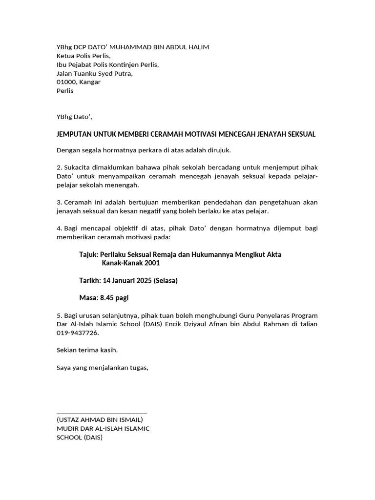 Surat Jemputan Rasmi KPN Perlis | PDF