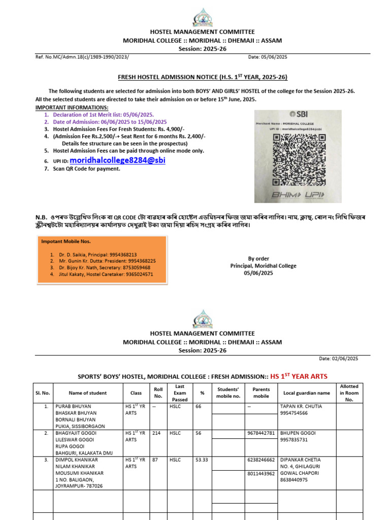 Notice Hostel Management Committee Boys Hostel 2025 | PDF | Chess ...
