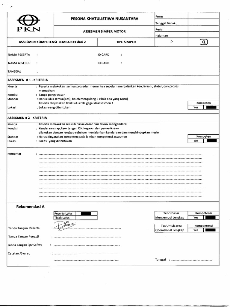 Form Assesmen Simper Motor Dicky | PDF