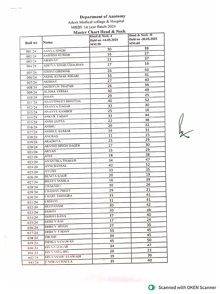 Department of Anatomy Master Chart Head & Neck | PDF