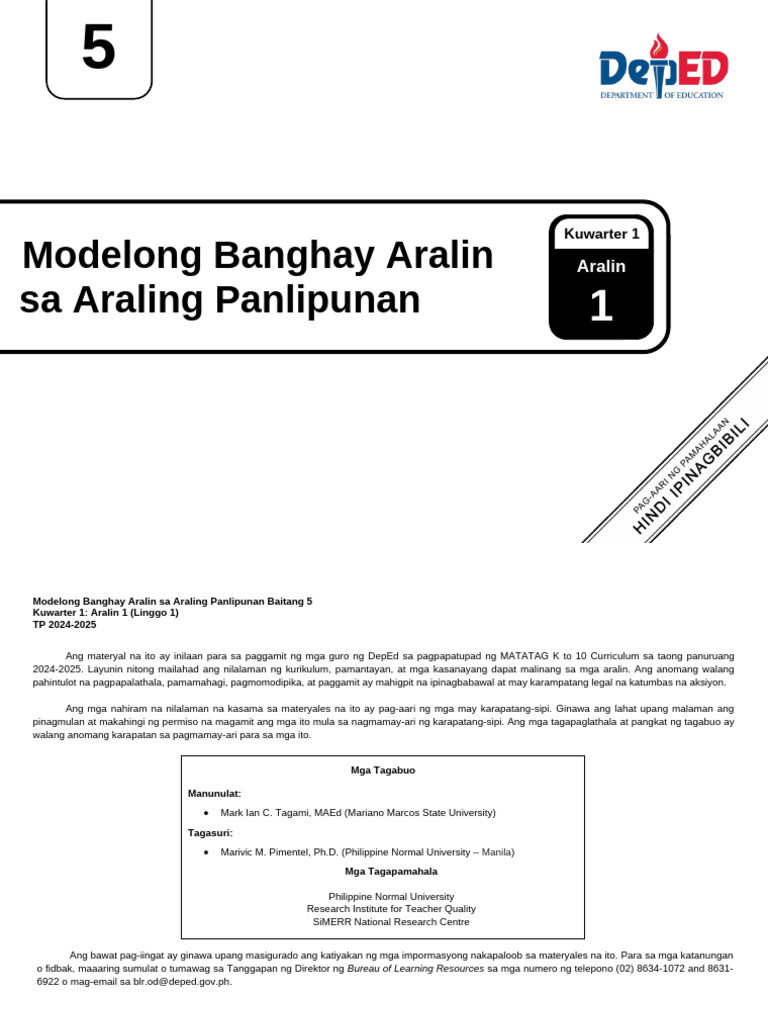 Q1 LE Araling Panlipunan 5 Lesson 1 Week 1 | PDF