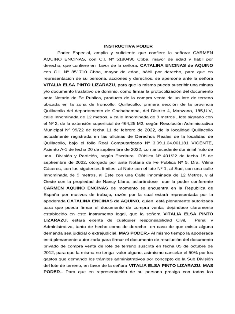 Instructiva Poder Catalina Caluyo | PDF