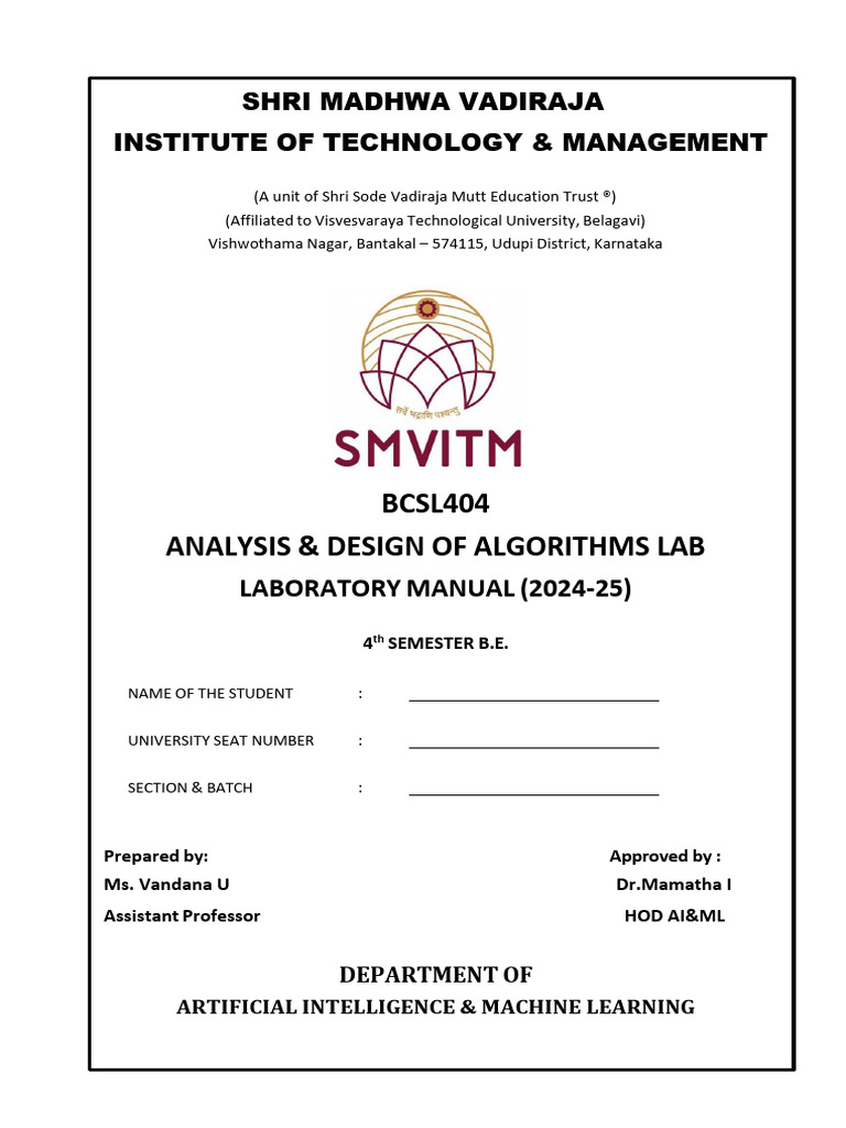 Dept ML Bcsl404 Ada Manual | PDF | Theoretical Computer Science | Graph Theory