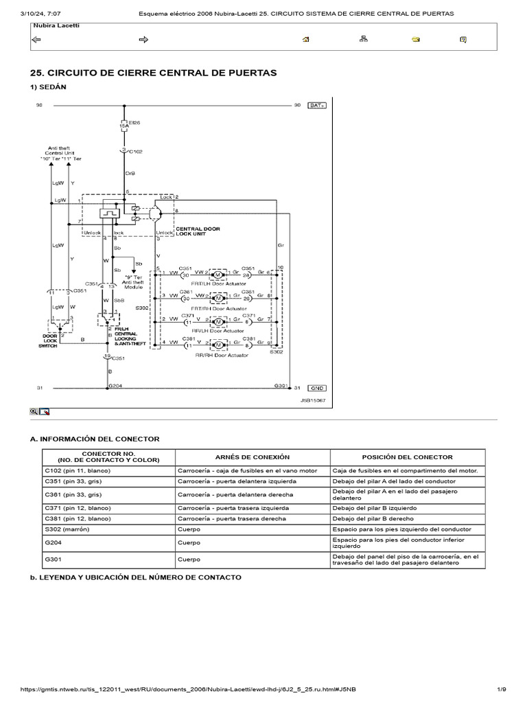 Esquema Eléctrico 2006 Nubira-Lacetti 25. Circuito Sistema de Cierre ...