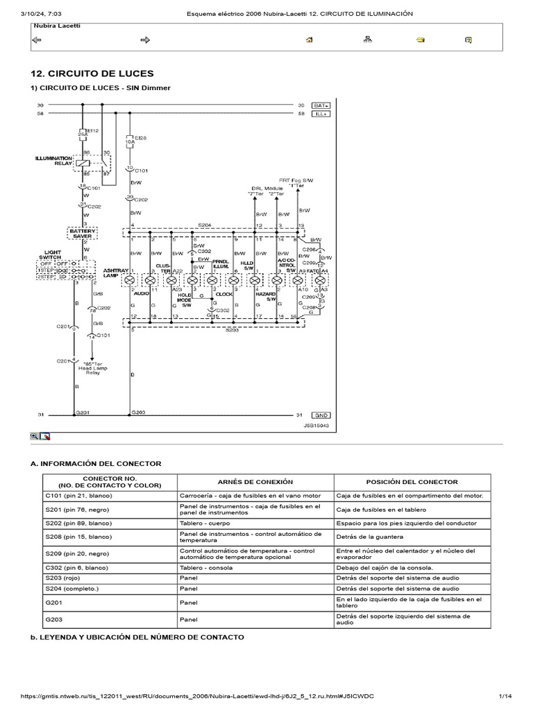 Esquema Eléctrico 2006 Nubira-Lacetti 12. CIRCUITO de ILUMINACIÓN | PDF ...