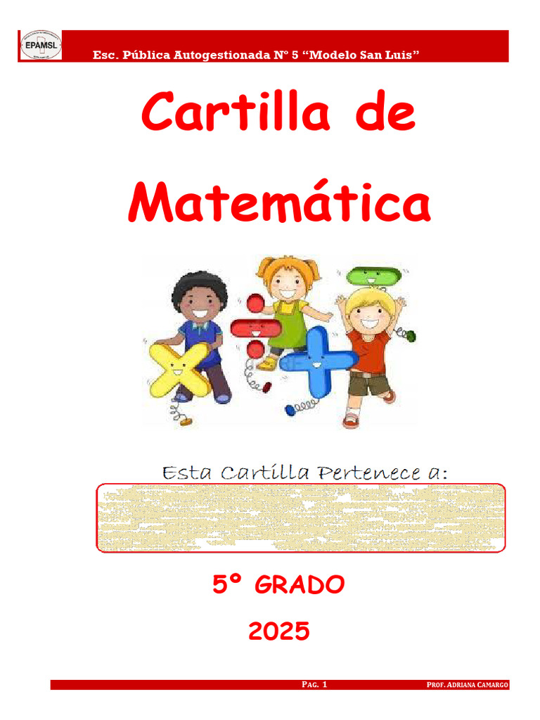 Cartilla de Matemáticas 5º Grado 2025 | PDF