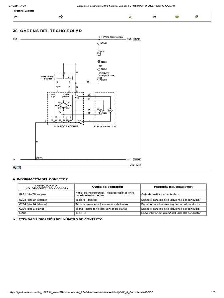 Esquema Electrico 2006 Nubira-Lacetti 30. CIRCUITO DEL TECHO SOLAR | PDF