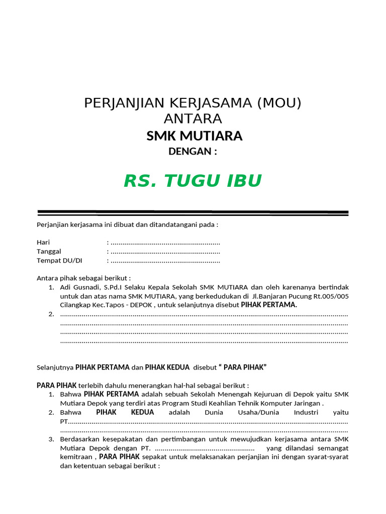 Perjanjian Kerjasama (Mou) | PDF