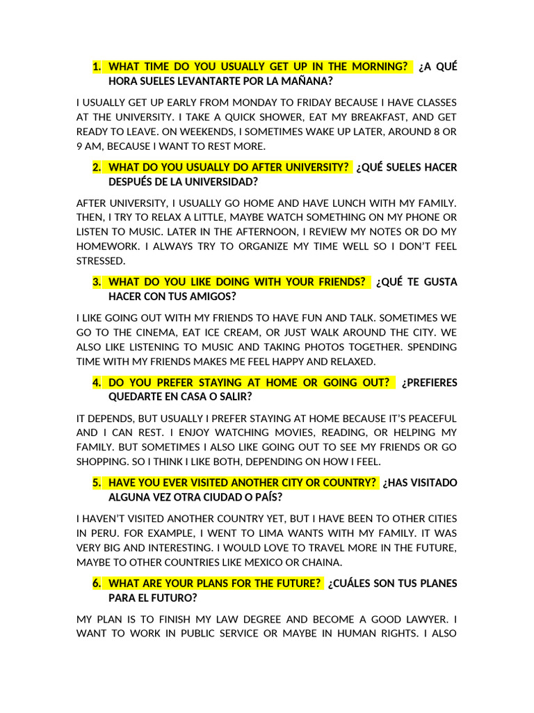 Preguntas para Speaking - Inglés | PDF | Meal | Foods