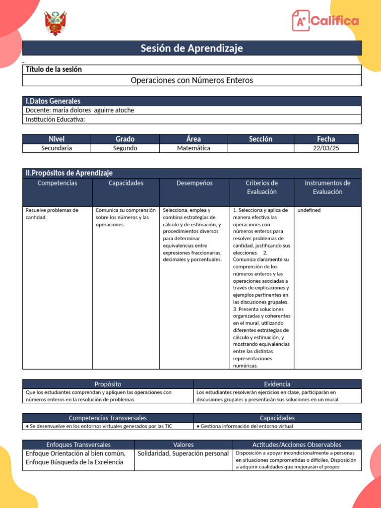 Operaciones Con Números Enteros | PDF | Aprendizaje | Entero