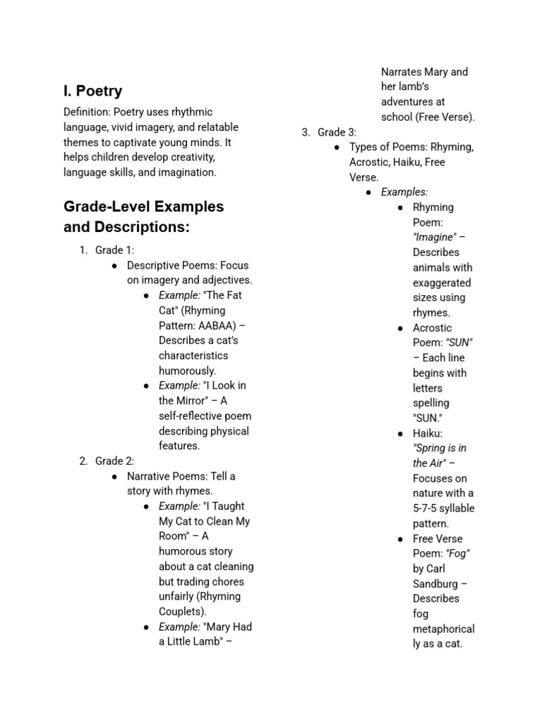 I. Poetry: Examples | PDF | Poetry | Rhyme