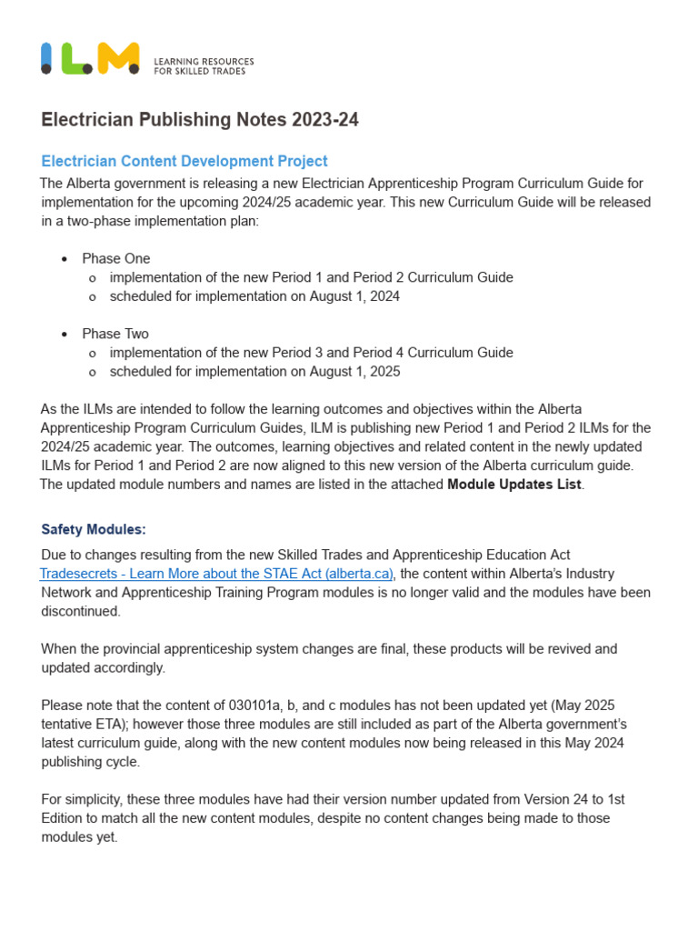 Alberta Electrician Curriculum Updates 2024 | PDF | Electricity | Resistor