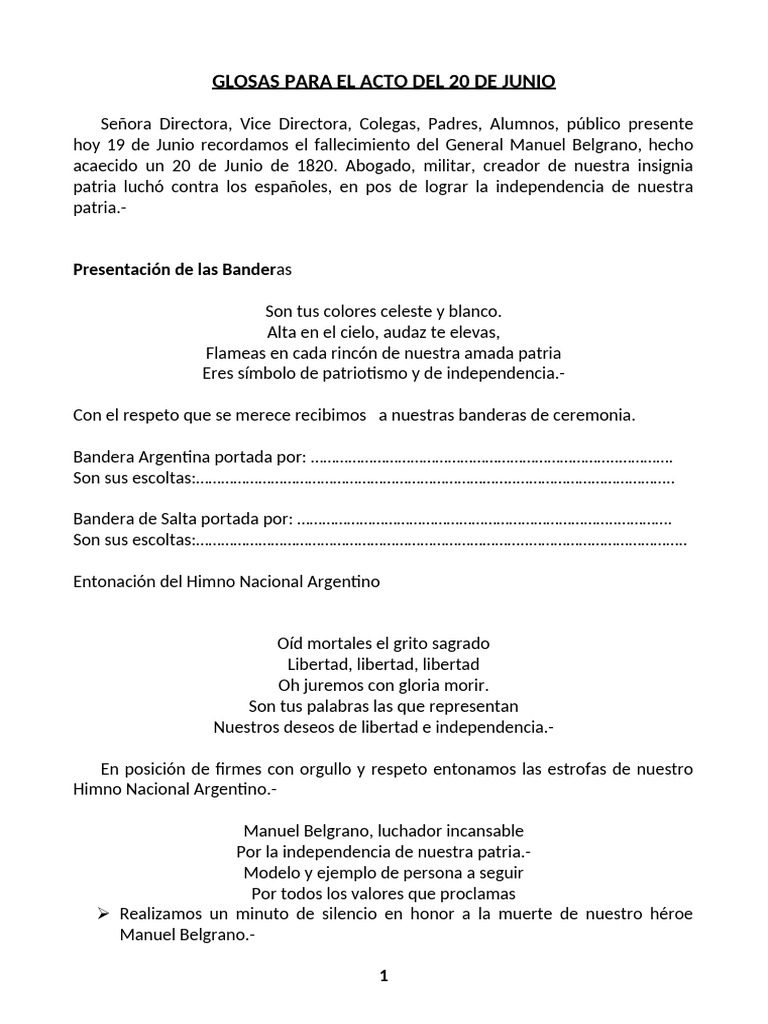 Glosas para El Acto Del 20 de Junio 2025 | PDF