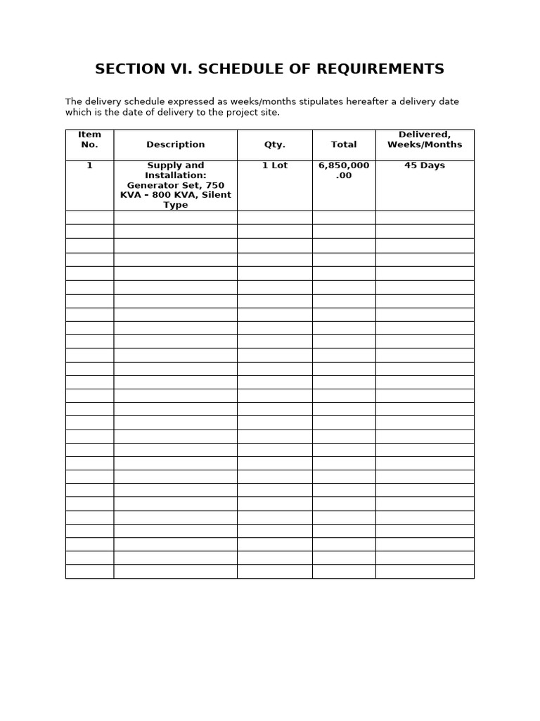 Section Vi Schedule of Requirements | PDF