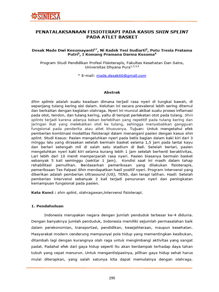 Fisioterapi untuk Shin Splint Atlet Basket | PDF