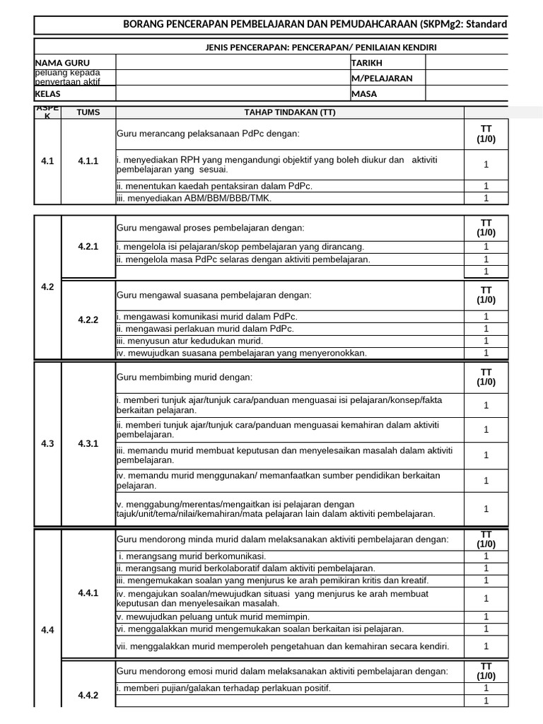 Borang Pencerapan Standard 4 | PDF