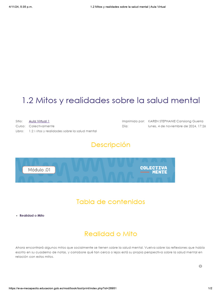 1.2 Mitos y Realidades Sobre La Salud Mental - Aula Virtual | PDF ...