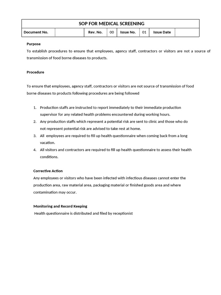 SOP Medical Screening | PDF