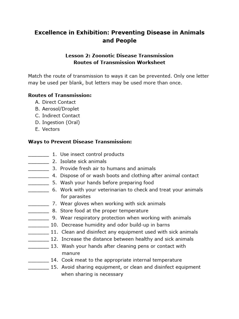 Zoonotic Disease Prevention Worksheet | PDF | Microbiology