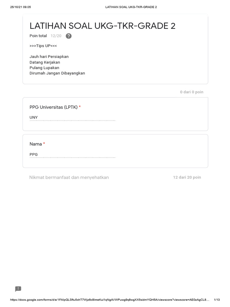 Latihan Soal Ukg-Tkr-Grade 2 | PDF