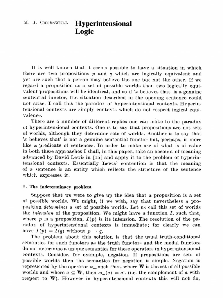 Hyperintensional Logic Cresswell 1975 | PDF | Modal Logic | Interpretation (Philosophy)