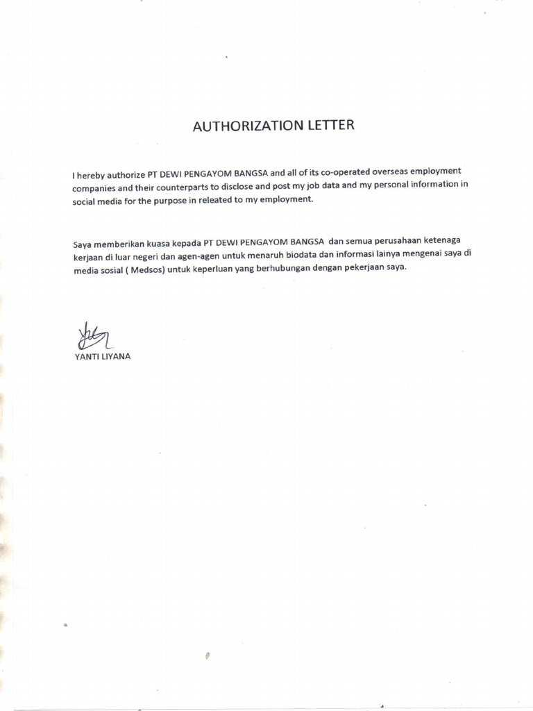 Authorized Letter DPBRH 252 Yanti Liyana | PDF
