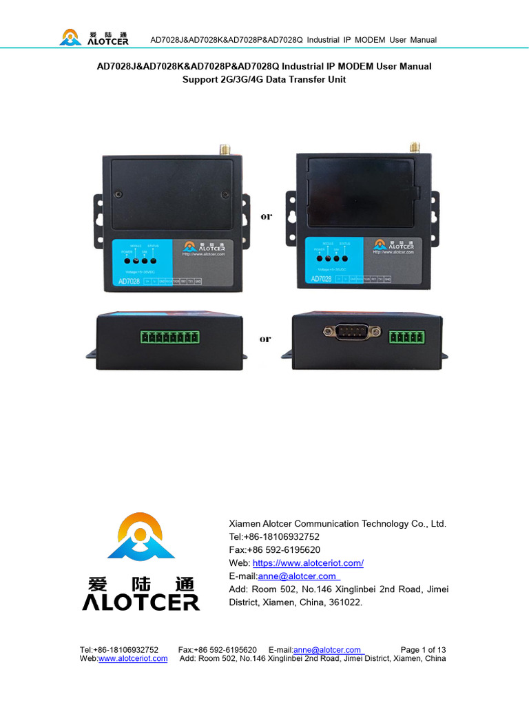AD7028J&AD7028K&AD7028P&AD7028Q Industrial IP Modem User Manual V1.5 | PDF | Modem | Computing