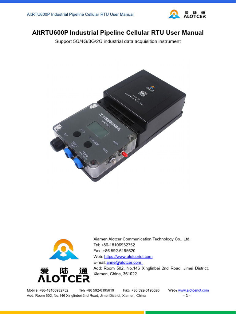 AltRTU600P Industrial Pipeline Cellular RTU User Manuaal-V1.0 | PDF | 4 ...