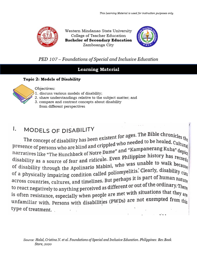Models of Disability Learning Material | PDF | Inclusion (Education ...