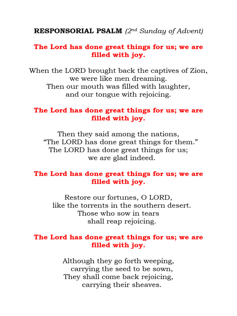Responsorial Psalm (2nd Sunday of Advent Year C Cycle 1) | PDF