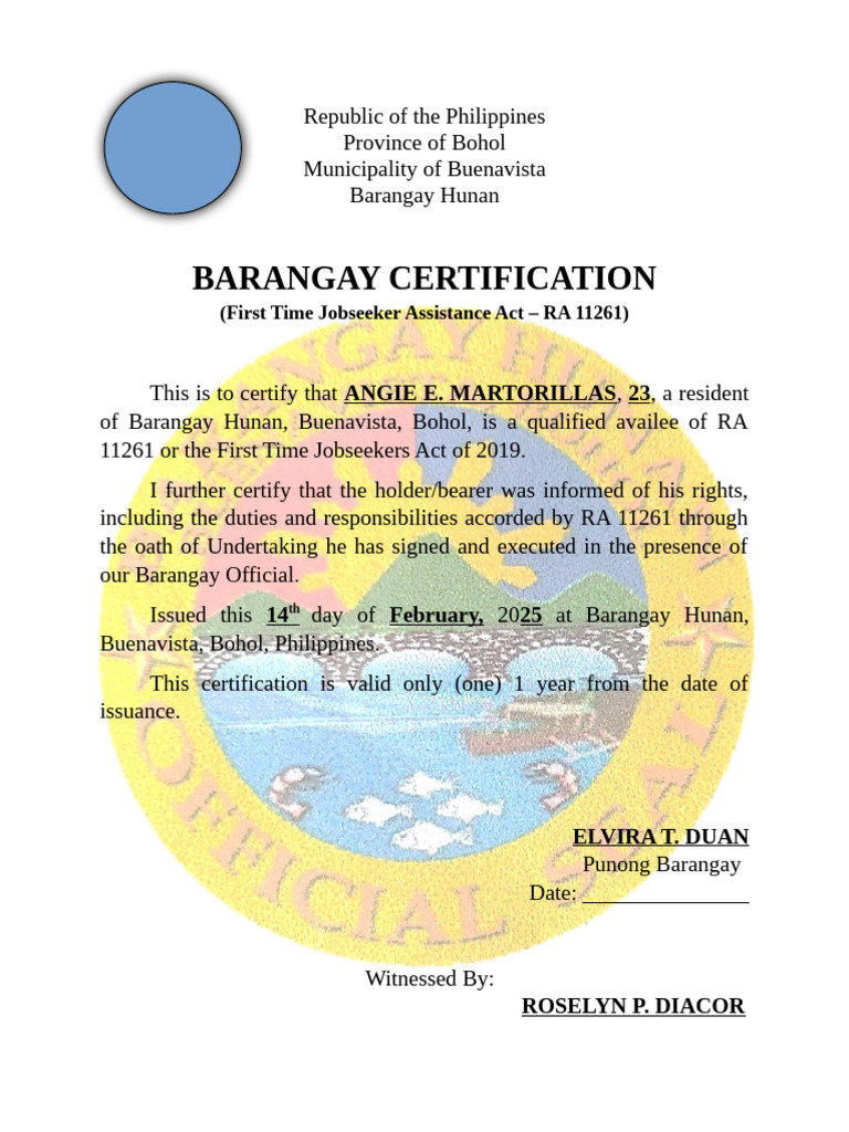 First Time Jobseeker Certification | PDF