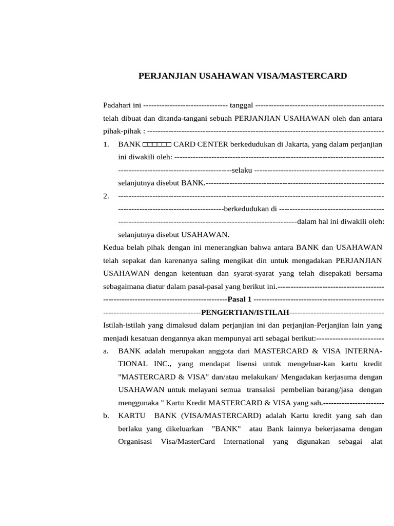 Perjanjian Usahawan Visa | PDF