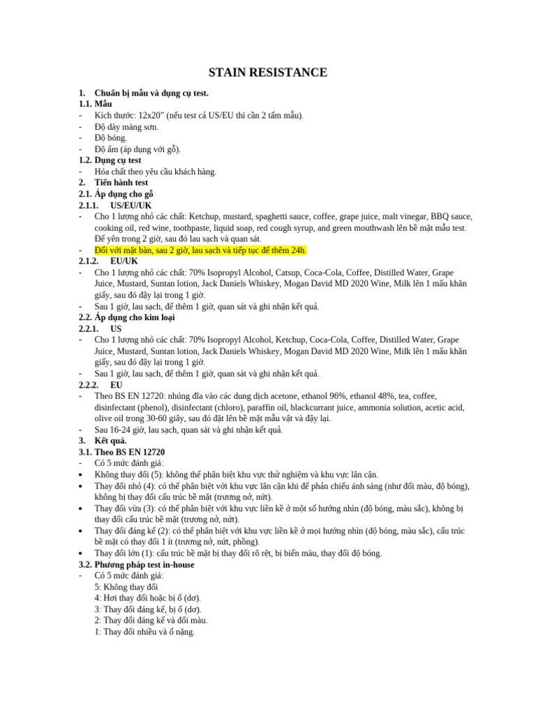 Stain Resistance Test | PDF