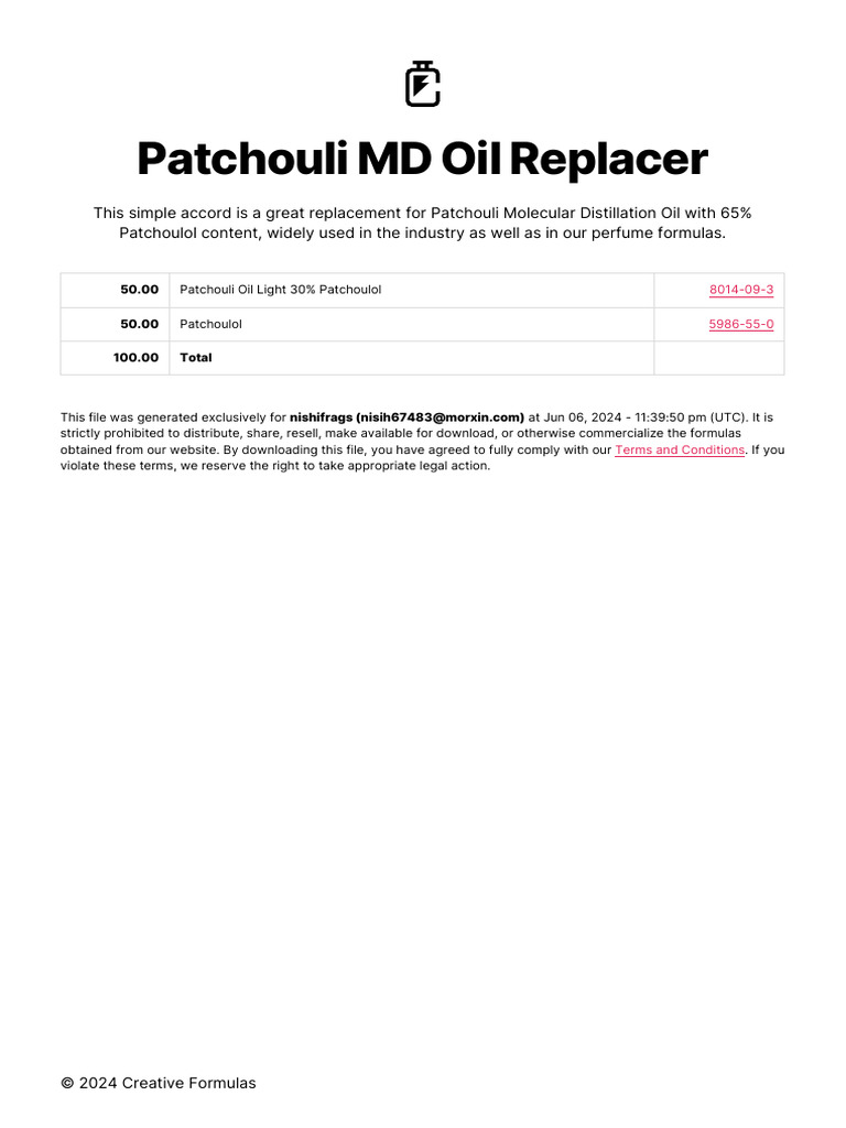 Patchouli MD Oil Replacer - Creative Formulas | PDF