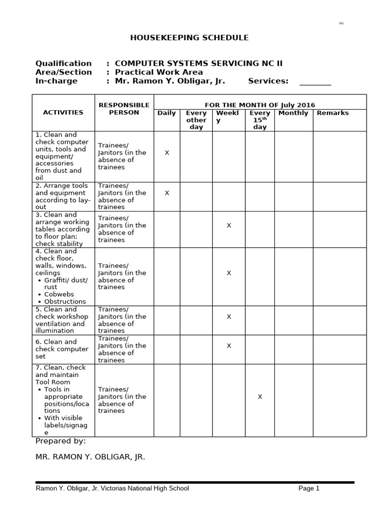 Computer Systems Housekeeping Schedule | PDF