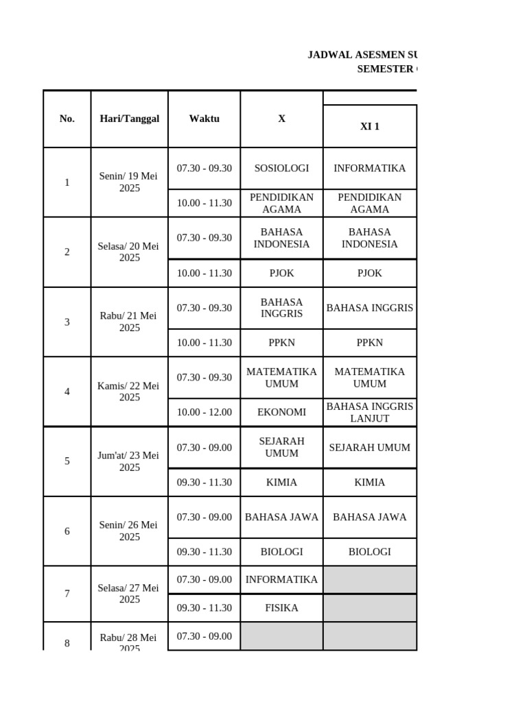 Jadwal Pengawas Asas 26-28 Mei 2025 | PDF