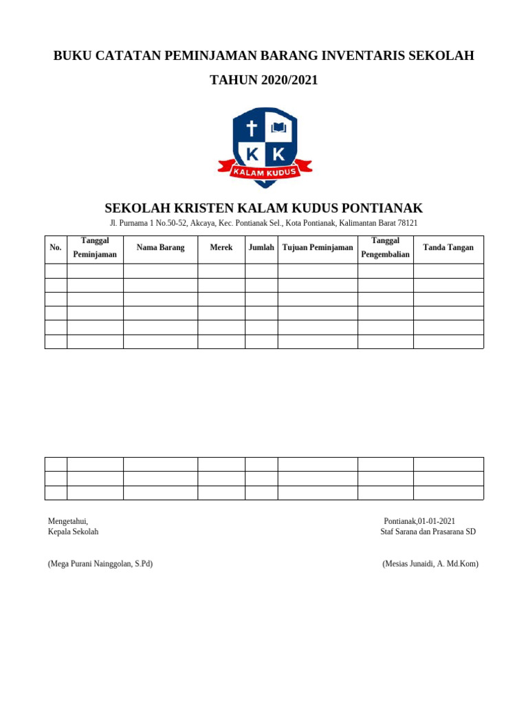 Buku Peminjaman Dan Pengembalian Barang Inventaris | PDF