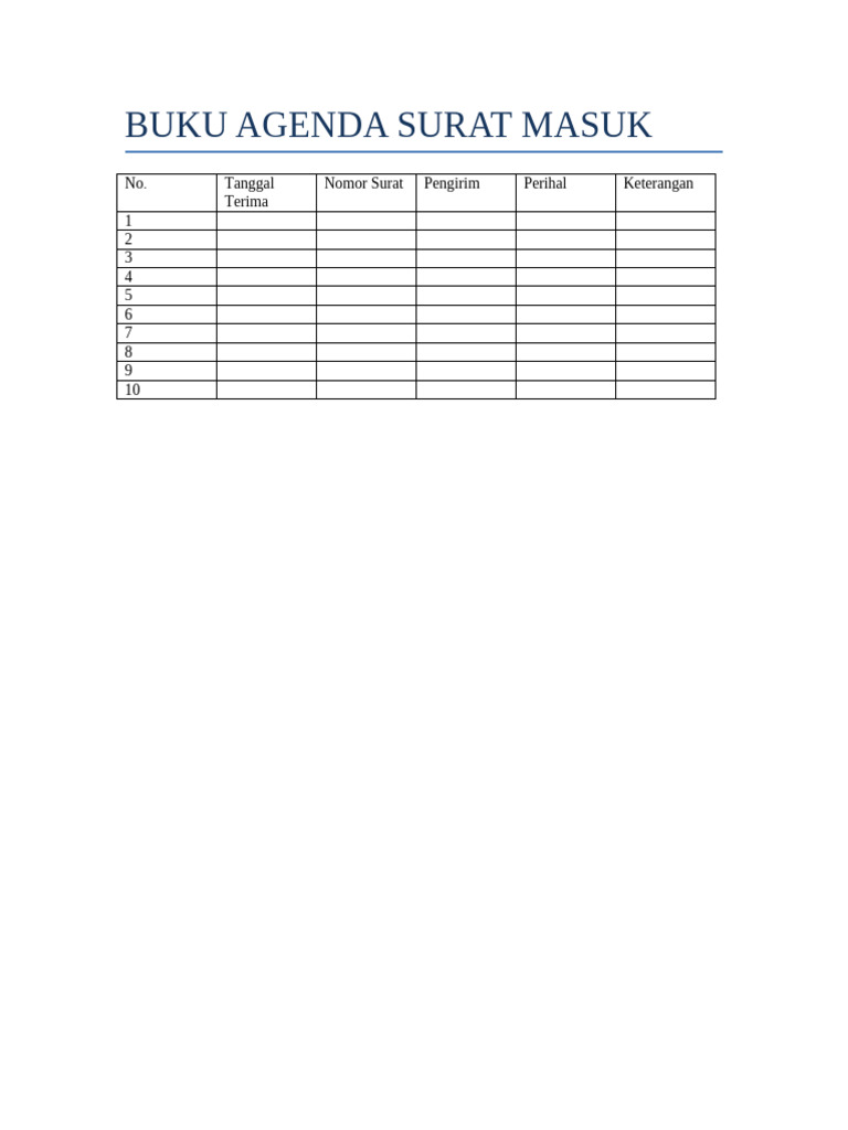 Buku Agenda Surat Masuk | PDF