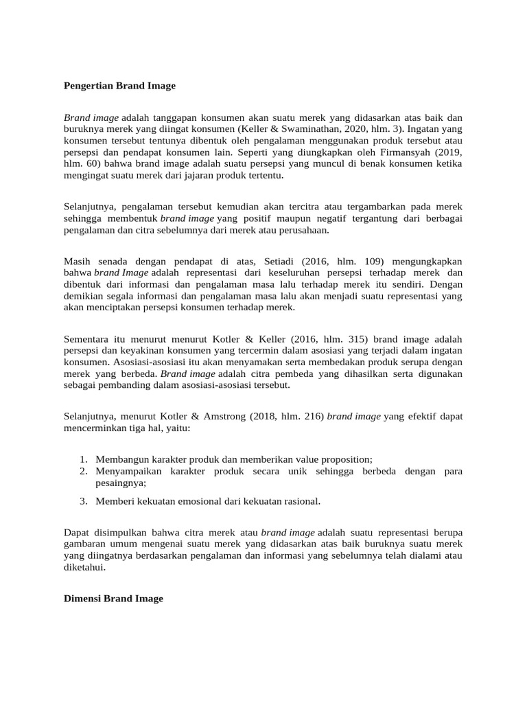 Pengertian dan Dimensi Brand Image | PDF
