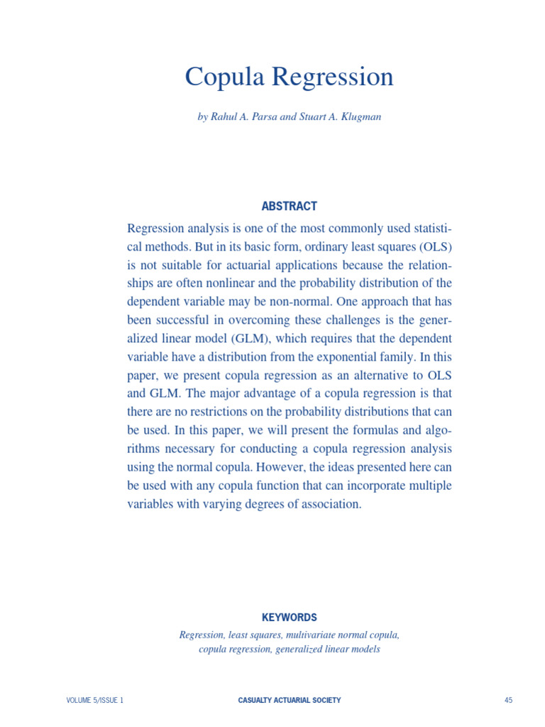 Copula Regression For Actuarial Analysis Pdf Linear Regression 3480