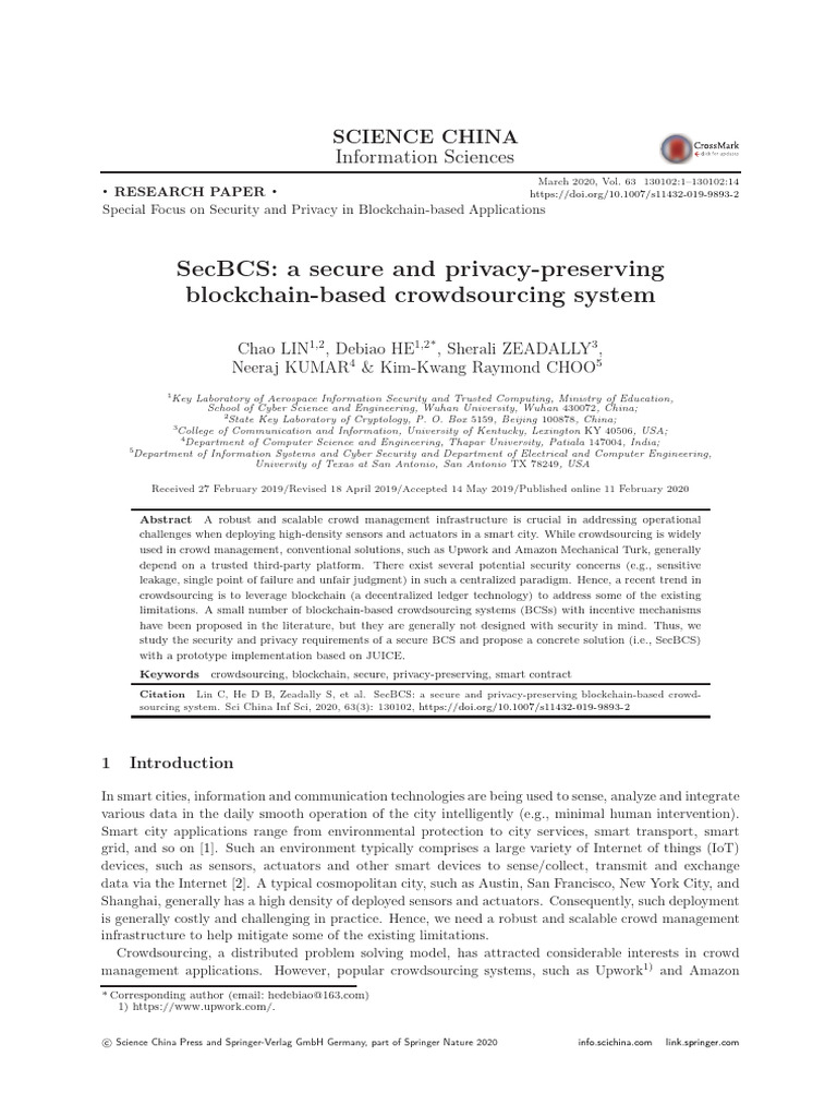 #33 Jonin-P - SecBCS- a secure and privacy-preserving blockchain-based crowdsourcing system ...