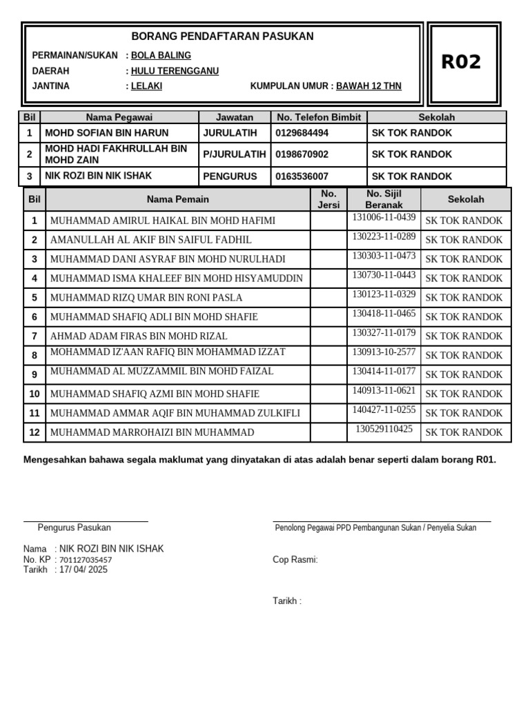 Borang Pendaftaran R02 L12 2025doc | PDF