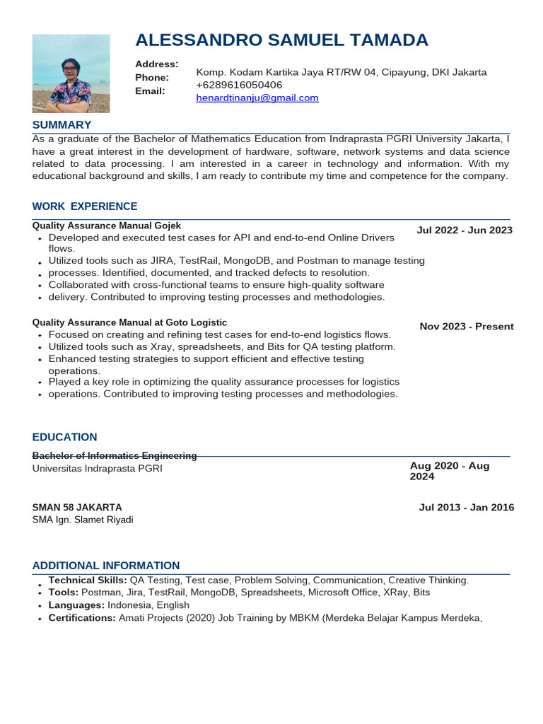 CV Alessandro Samuel Tamada | PDF | Information Technology | Computing