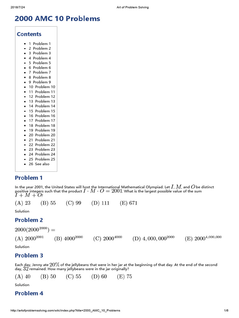 2000 AMC 10 Problems | PDF | Area | Mathematical Concepts